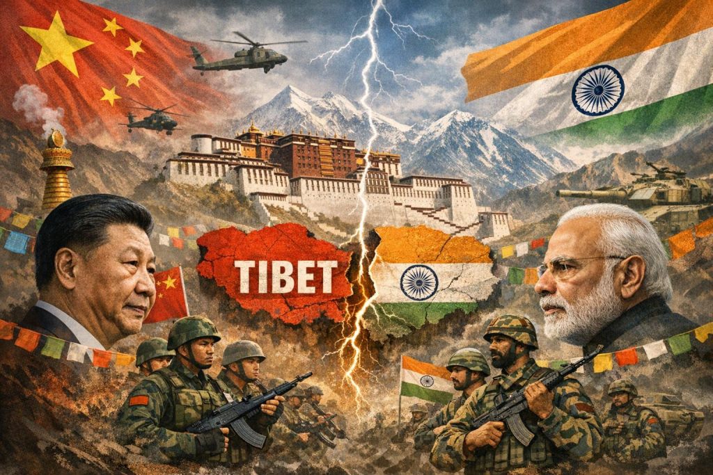 The relationship between China and India regarding Tibet.